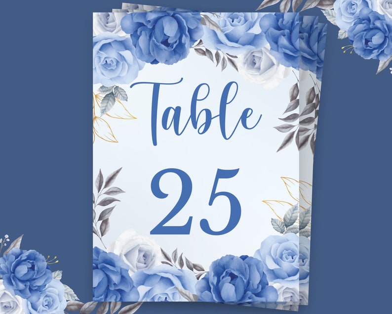 Sky Blue Printable Table Number Template Vertical Wedding - Etsy