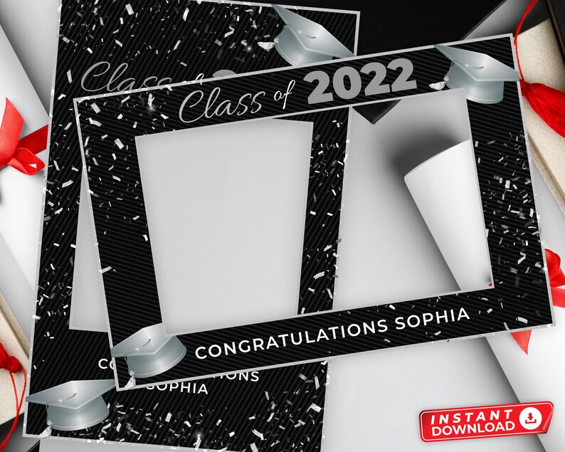 Editable Silver Graduation Photo Prop Frame Graduation Party - Etsy