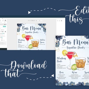 Royal Blue Wedding Bar Menu Sign Printable Wedding Drink - Etsy
