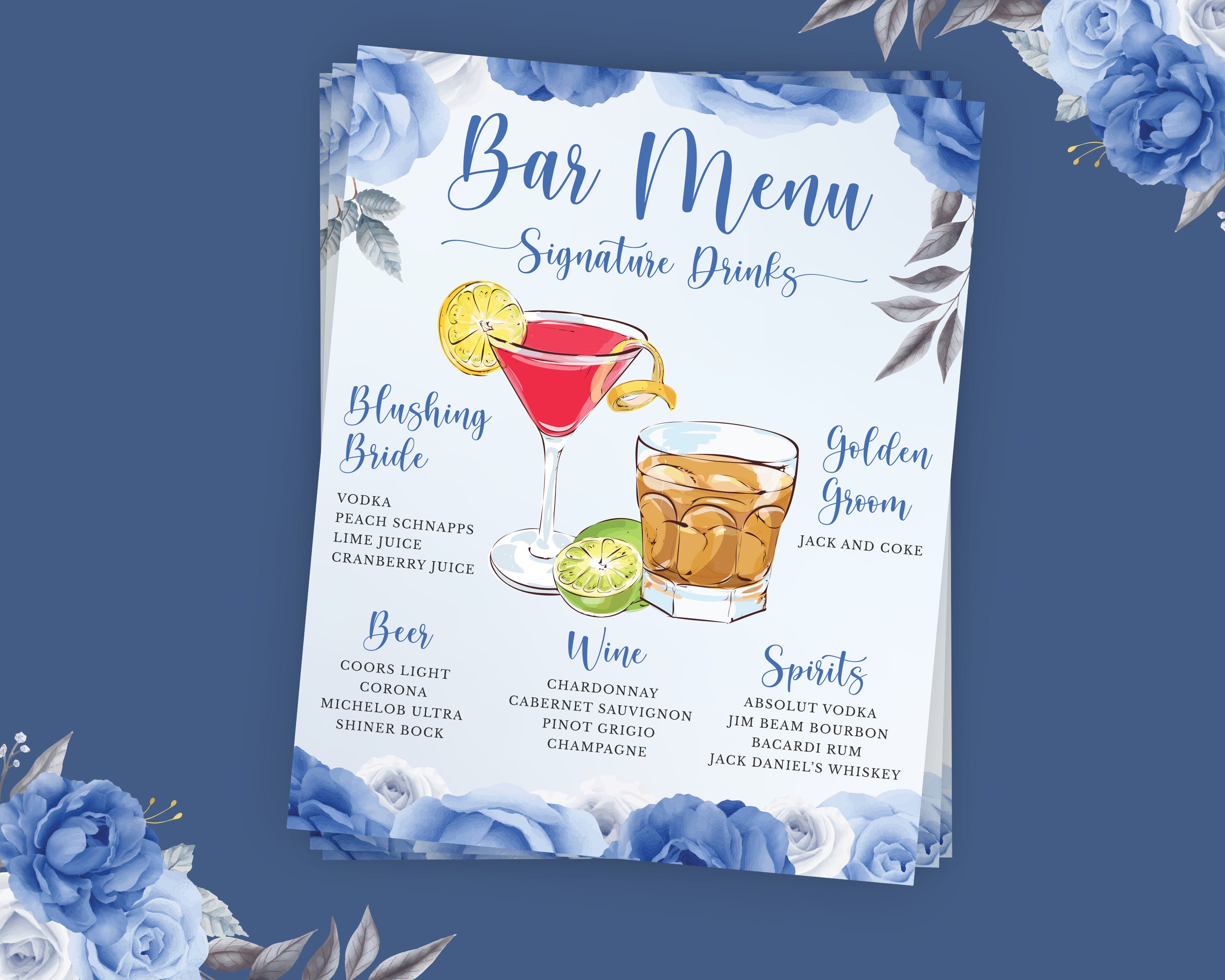 Sky Blue Wedding Bar Menu Sign Printable Wedding Drink Menu - Etsy