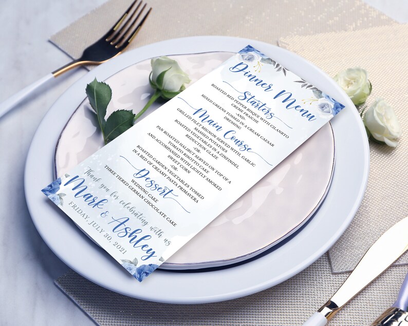 Printable Wedding Menu Template Sky Blue Dinner Menu Card - Etsy