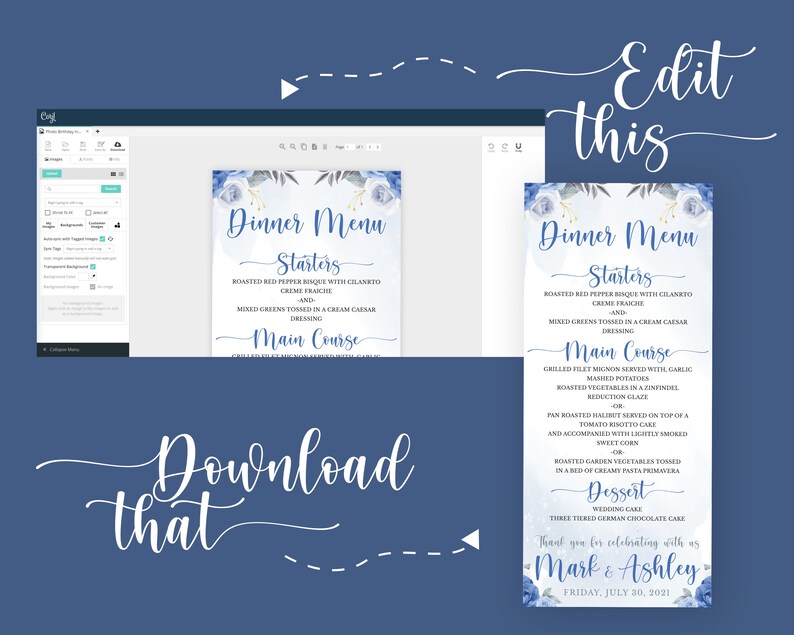 Printable Wedding Menu Template Sky Blue Dinner Menu Card - Etsy
