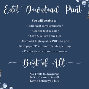 Royal Blue Printable Table Number Template Vertical Wedding - Etsy