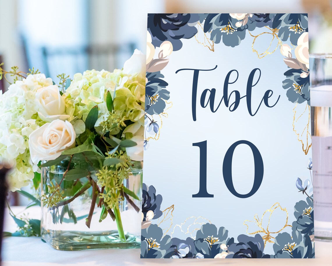 Royal Blue Printable Table Number Template Vertical Wedding - Etsy