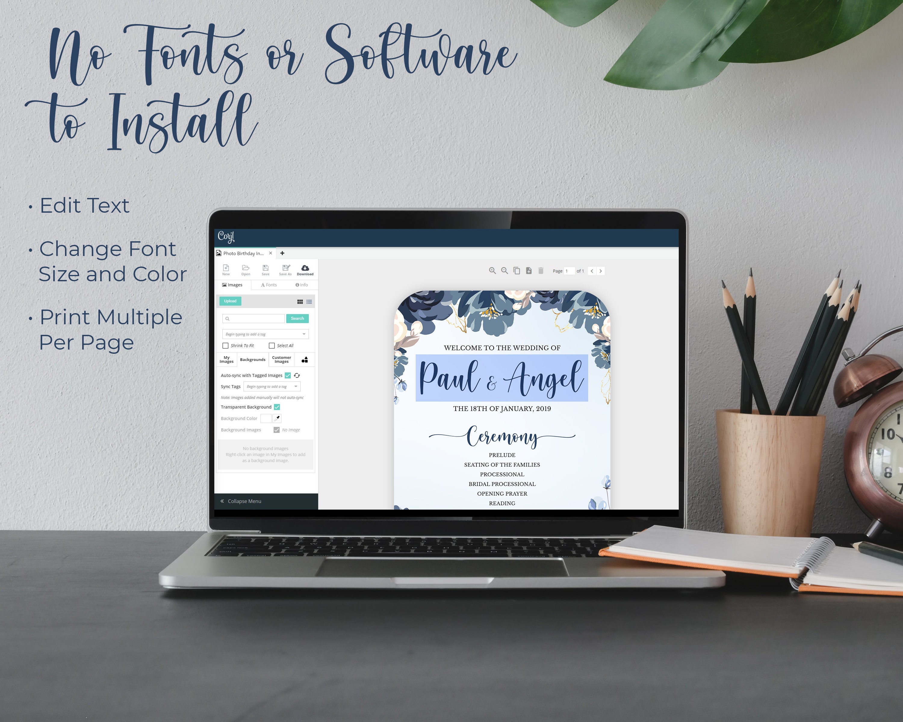 Royal Blue Wedding Program Fan Printable Wedding Hand Fan | Etsy