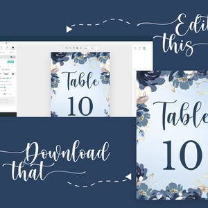 Royal Blue Printable Table Number Template Vertical Wedding - Etsy