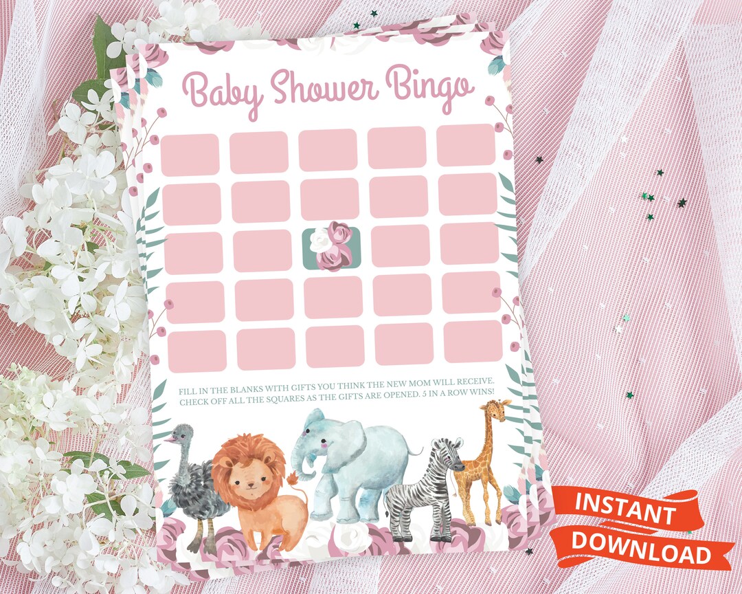 Rouge Pink Safari Baby Shower Bingo Game Safari Theme Bingo - Etsy
