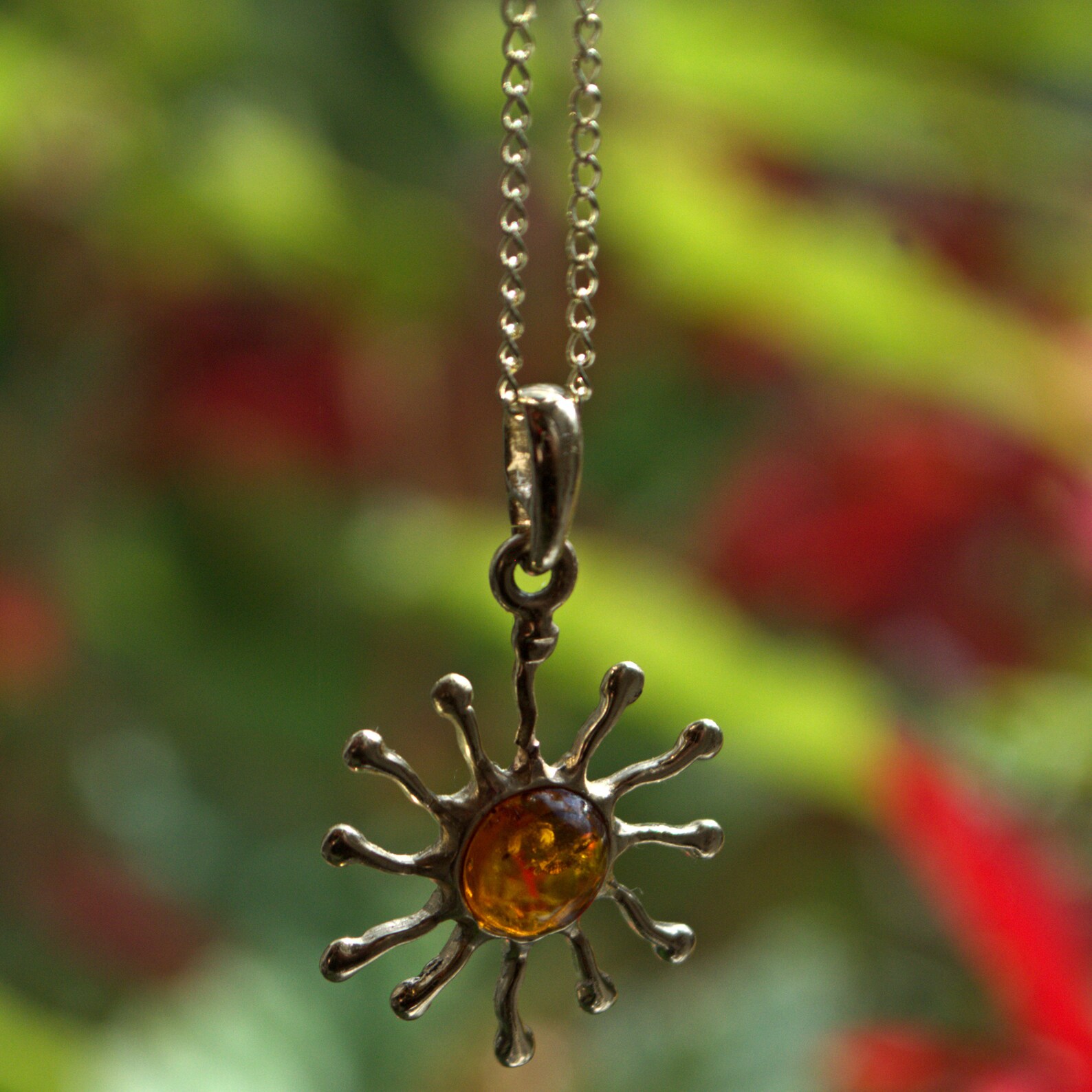 Solid 9ct Gold and Amber Sun Pendant - Etsy