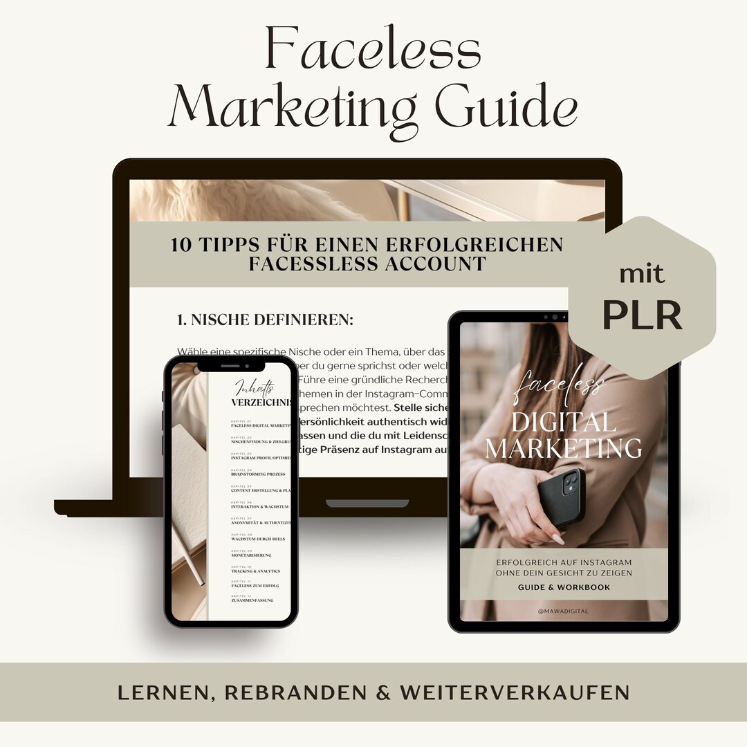 Faceless Digital Marketing Guide With PLR, Ebook and Workbook Succeed ...