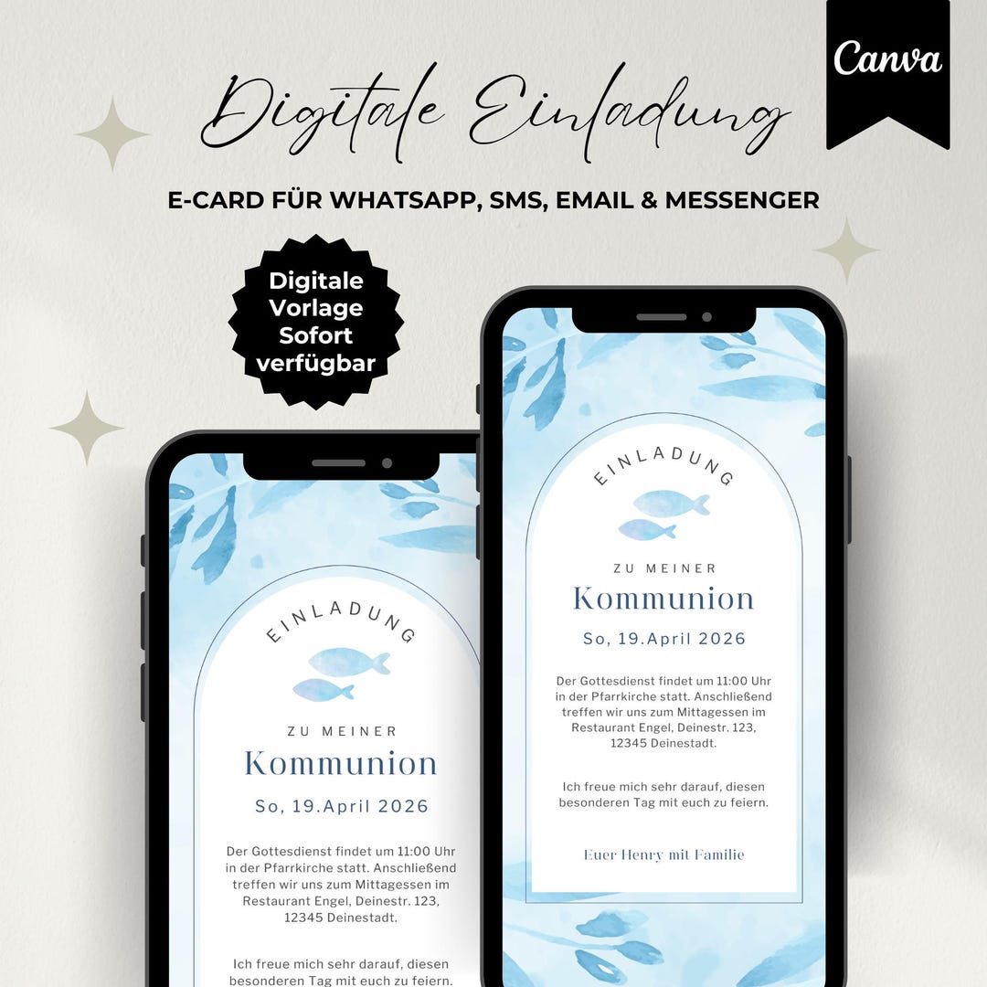 Communion Invitation With Blue Fish Design, Whatsapp Invitation Card ...