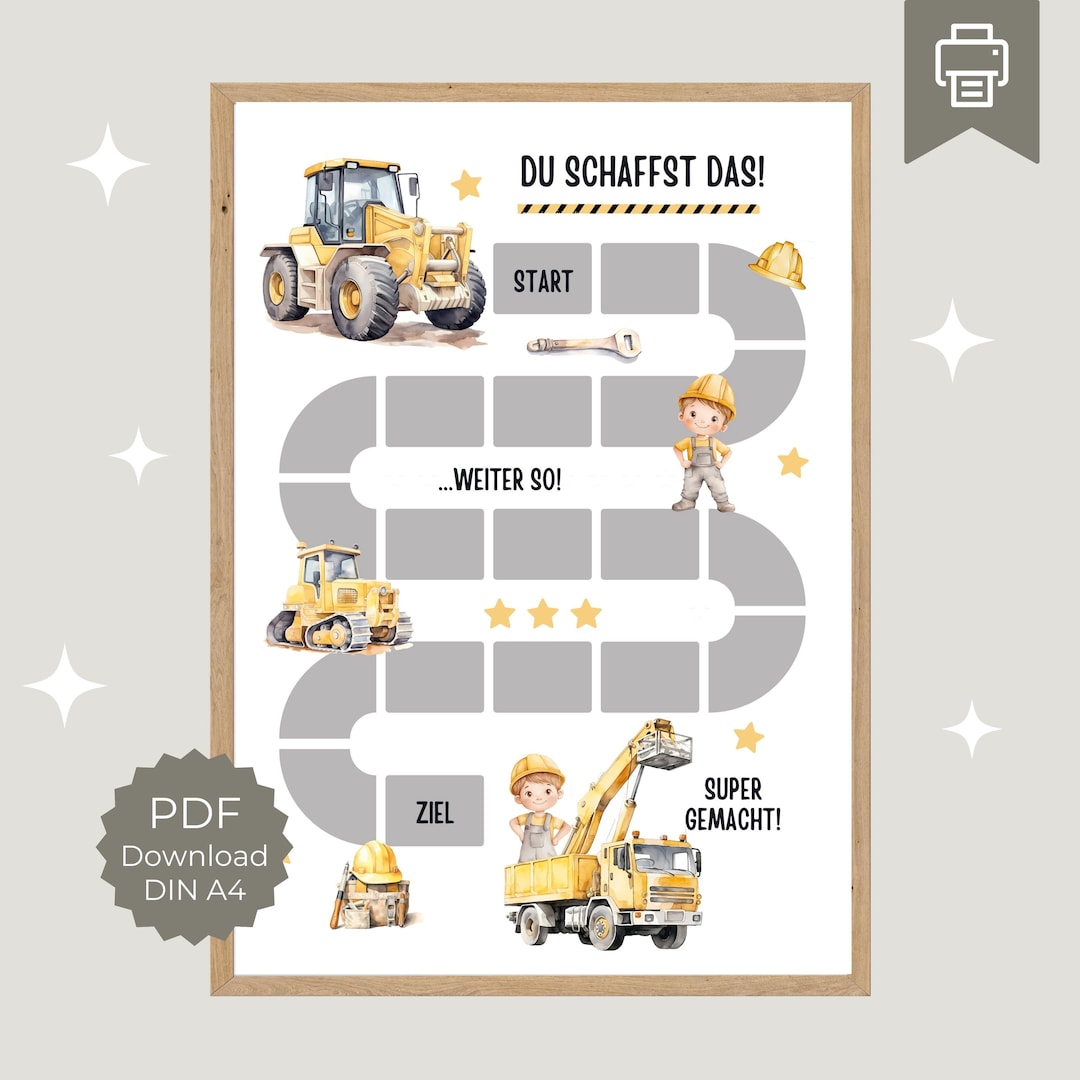 Reward Chart for Children Construction Site, Playfully Easy to Learn ...