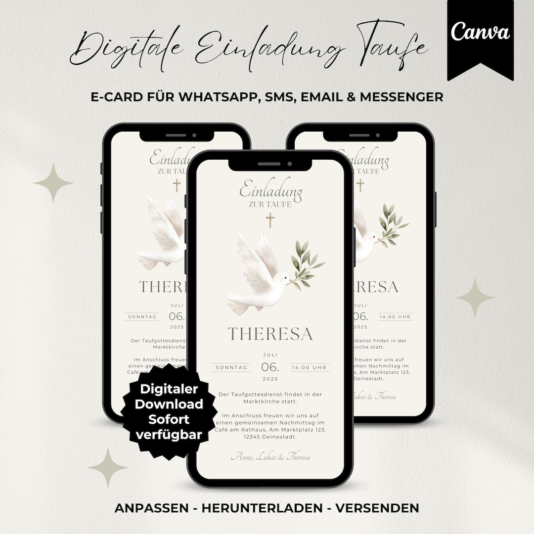 Digital Invitation for a Girl's Christening With a Dove Design ...