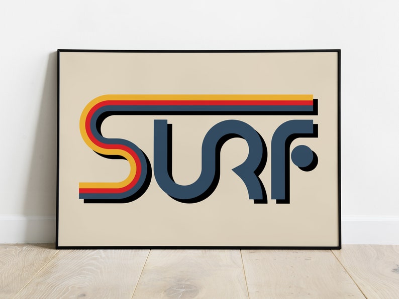 Retro Printable Art, Surf Typography Poster, Colorful Type Print ...