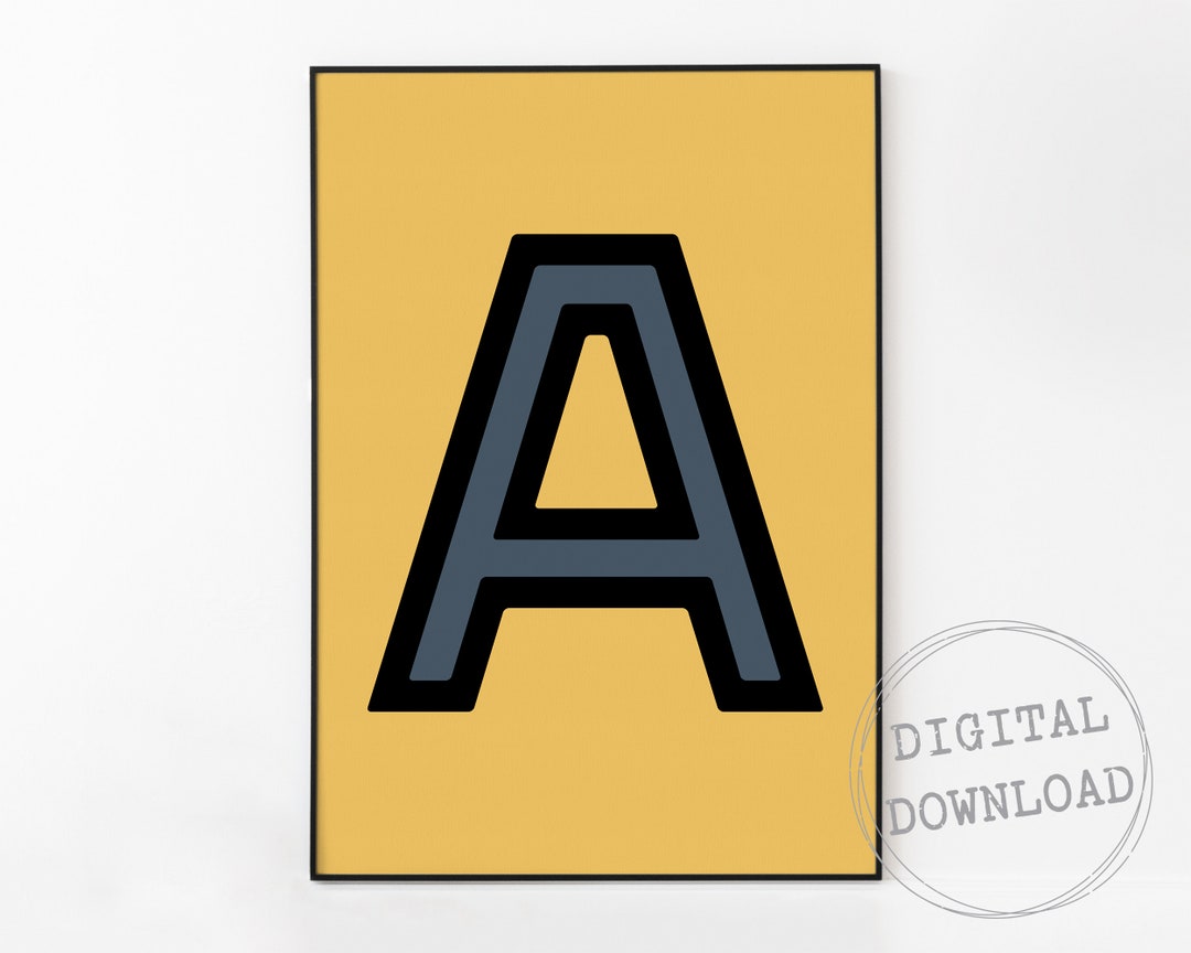 Letter A, Blue and Yellow Type Print, Bold Colorful Poster, Instant ...