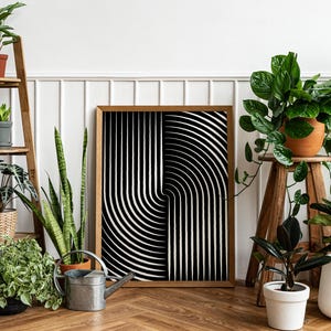 Black and White Abstract Arch Line Art, Printable Wall Art, Dark ...