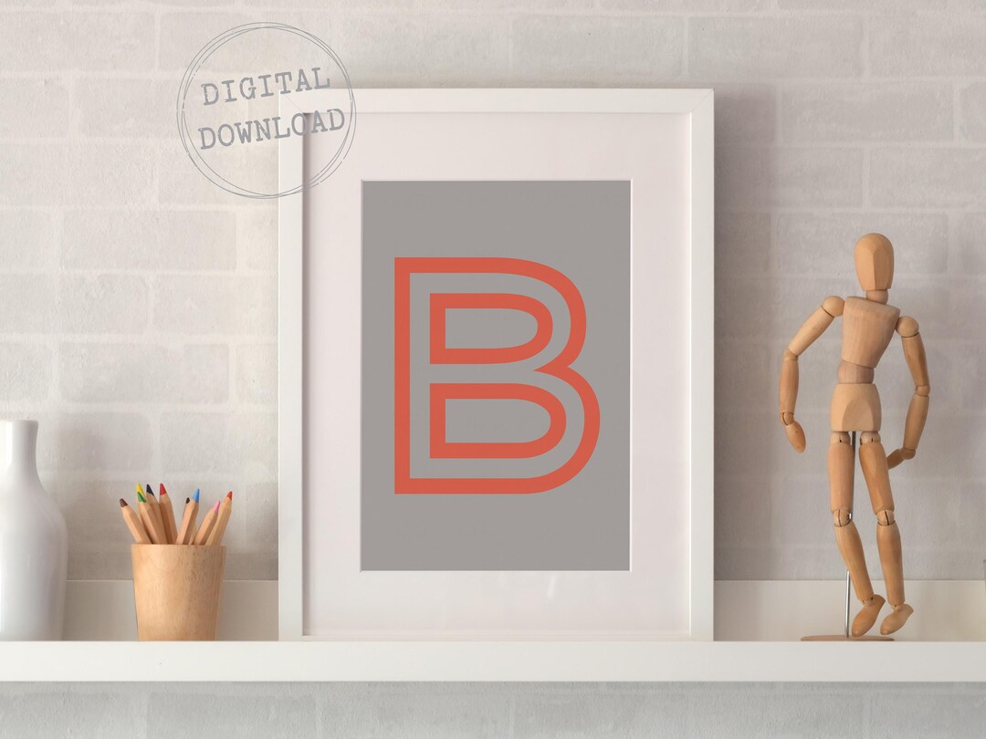 Funky Letter B, Instant Download, Custom Initial Print, Pink and Gray ...