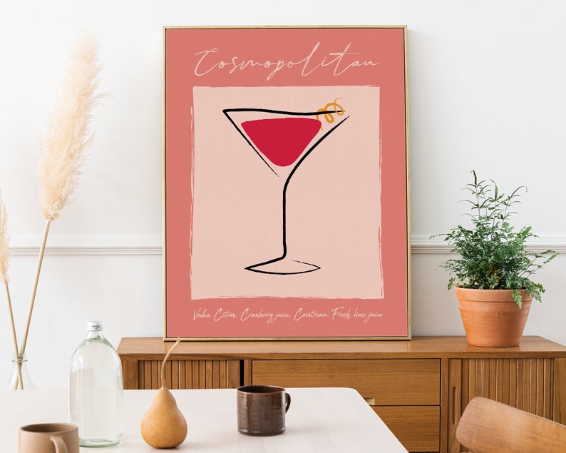 Cosmopolitan Cocktail Printable Poster Colorful Bar Cart - Etsy