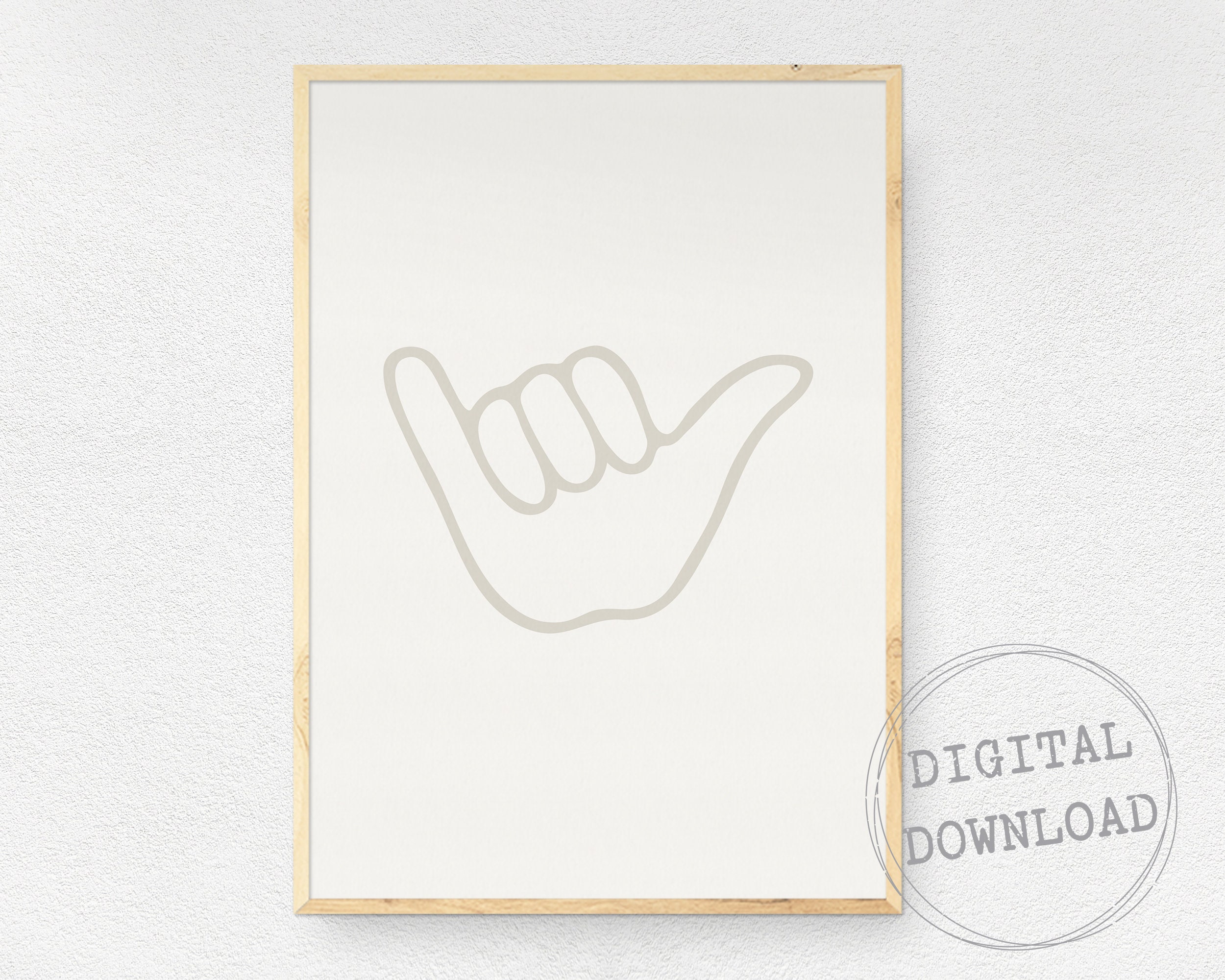 Shaka Hand Sign Beige Printable Wall Art Hang Loose | Etsy
