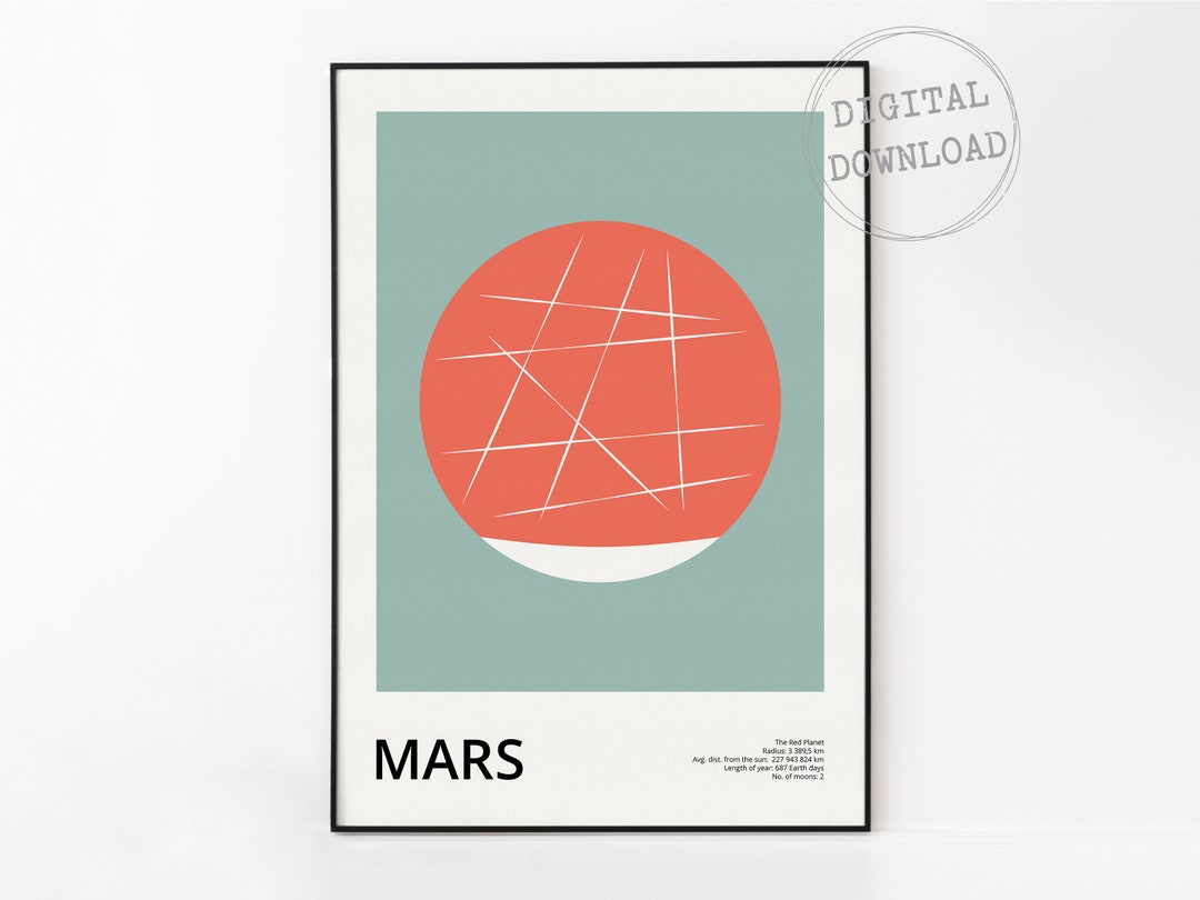 Planet Mars Printable Wall Art, Science Art, Retro Space Art ...