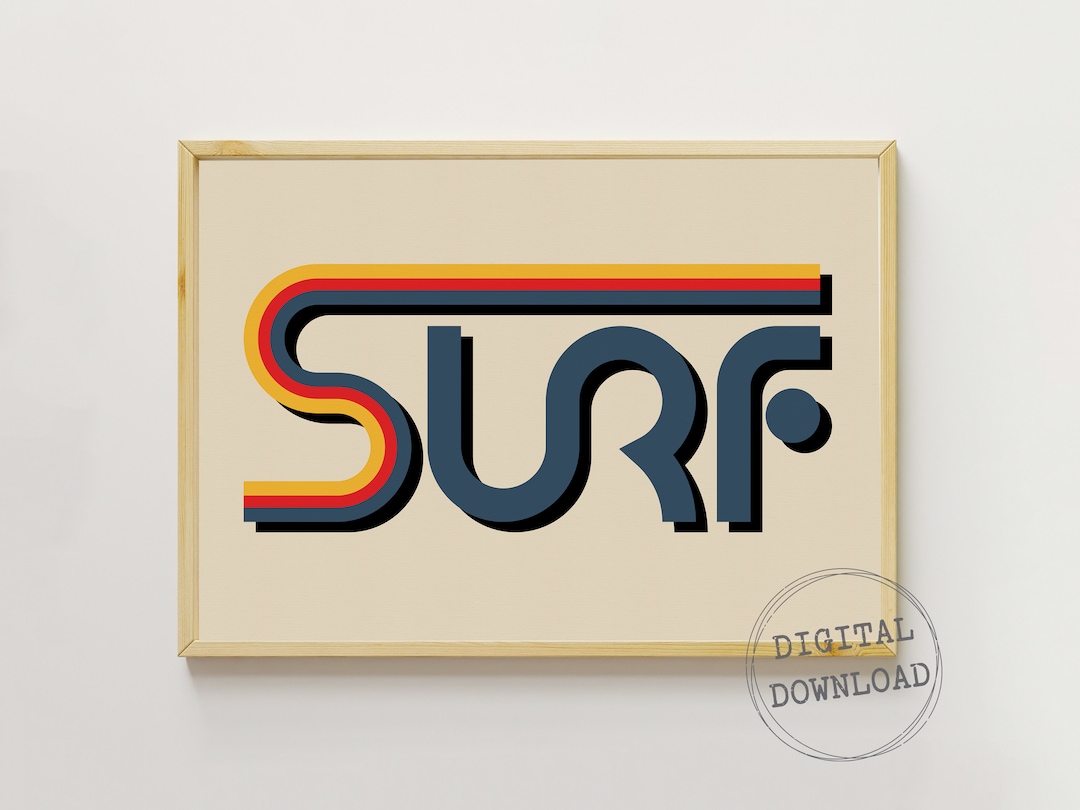 Retro Printable Art, Surf Typography Poster, Colorful Type Print ...