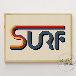 Retro Printable Art, Surf Typography Poster, Colorful Type Print ...