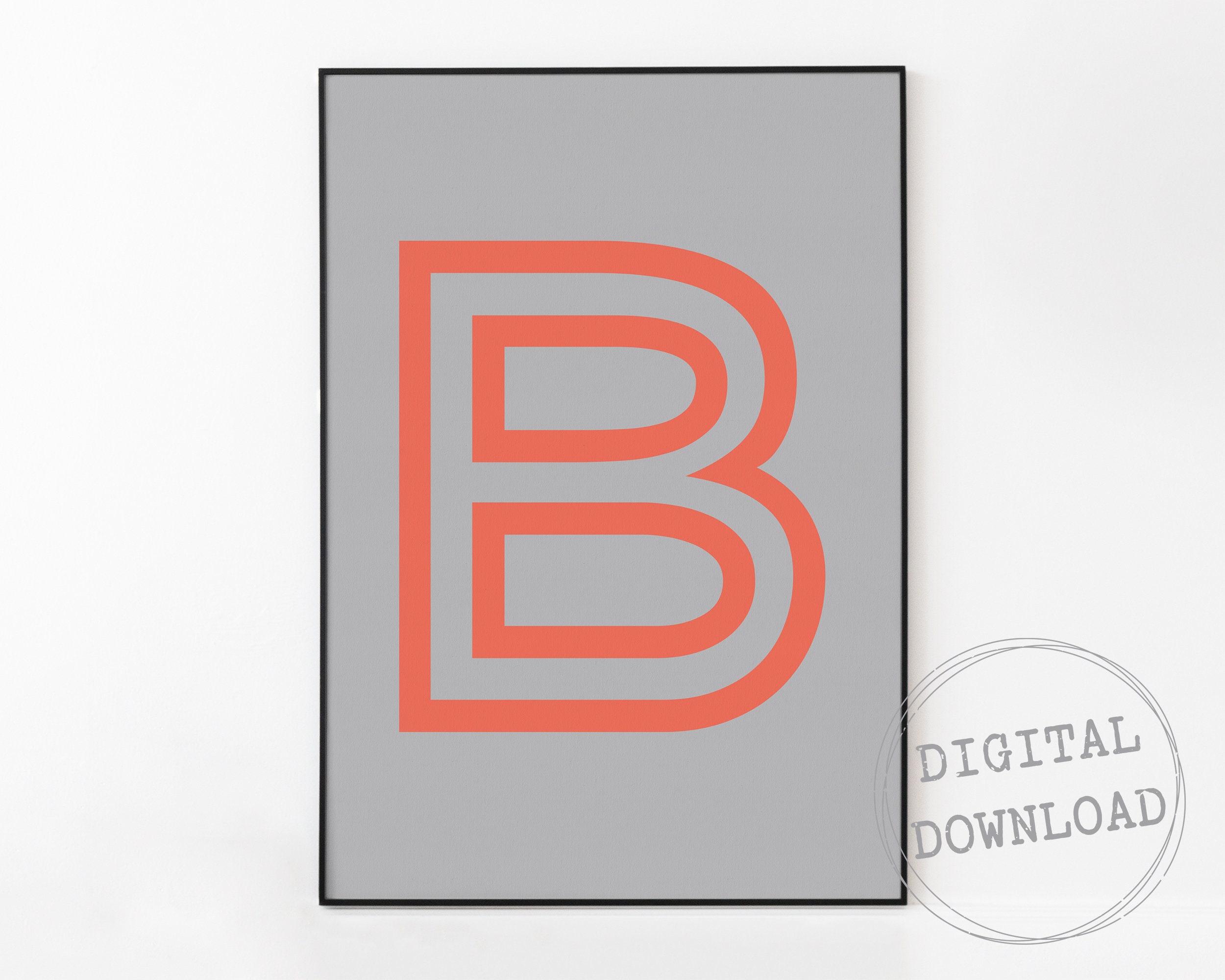 Funky Letter B, Instant Download, Custom Initial Print, Pink and Gray ...