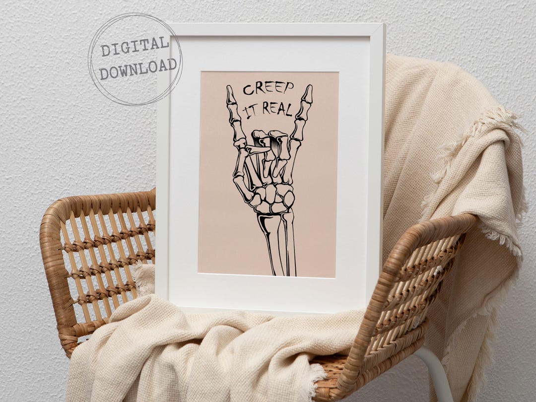 Creep It Real Halloween Print: Skeleton Hand Pink Decor (digital ...