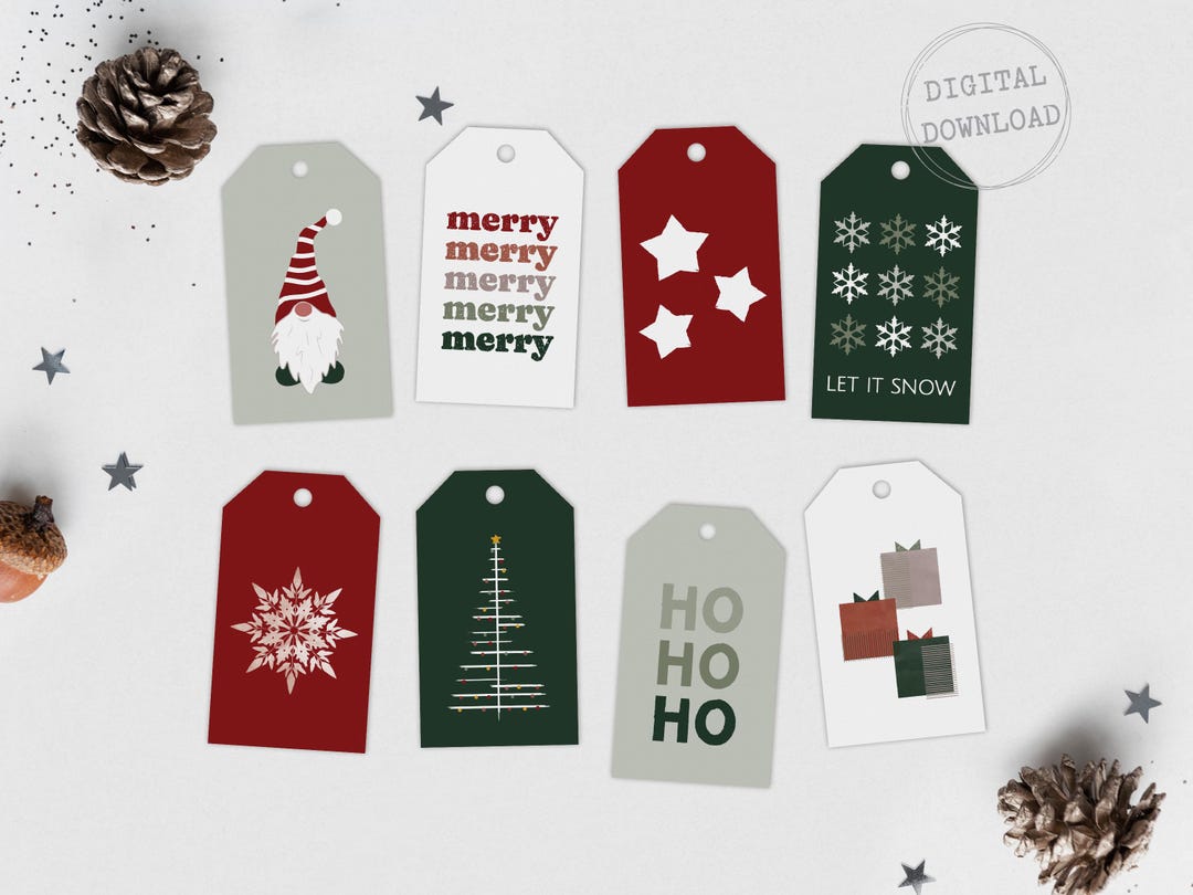 Boho Christmas Gift Tags, 8 Printable Holiday Tags (digital Download ...