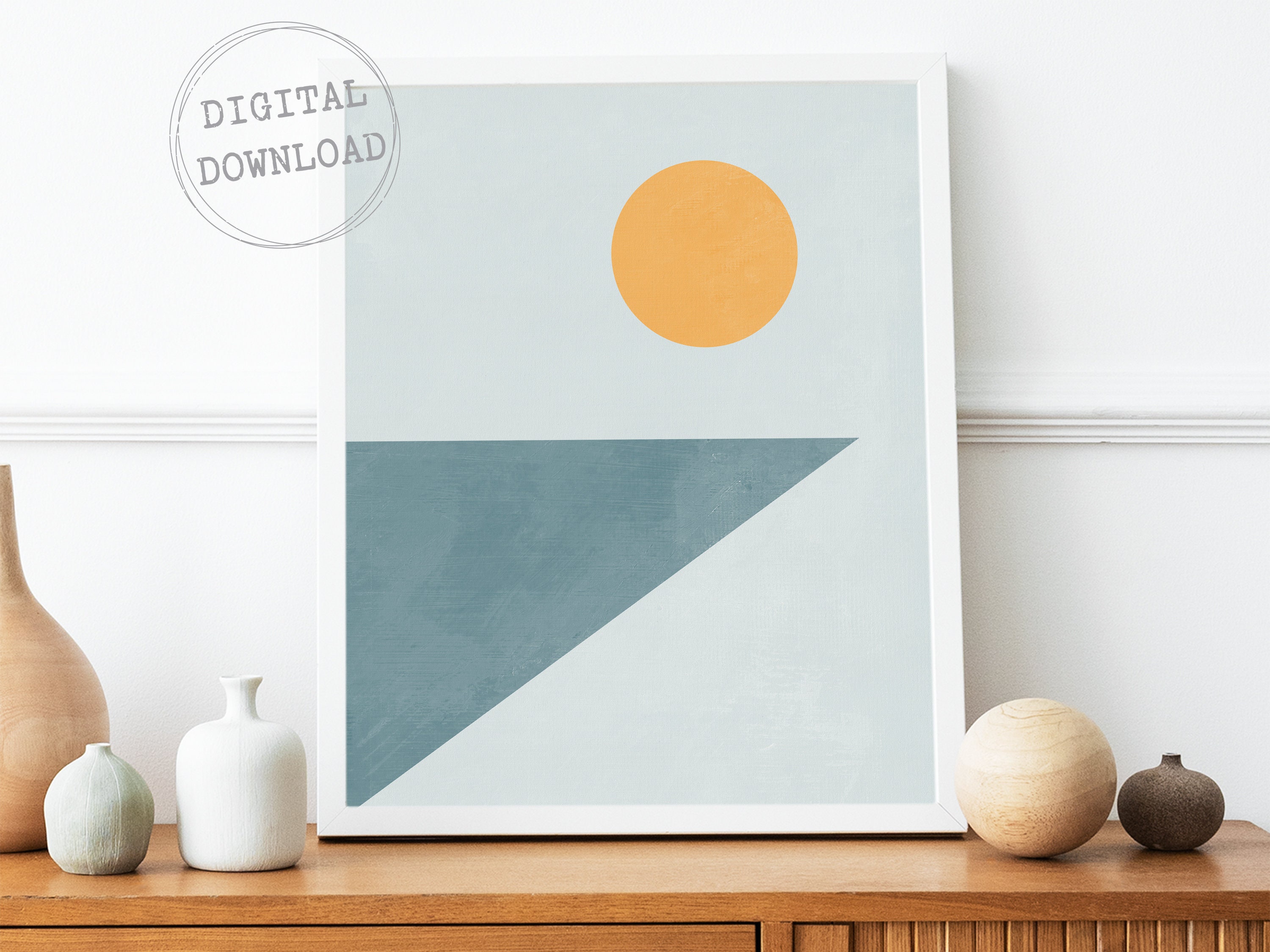 Abstract Beach Print: Geometric Sun & Sea Wall Art (digital Download) - Etsy