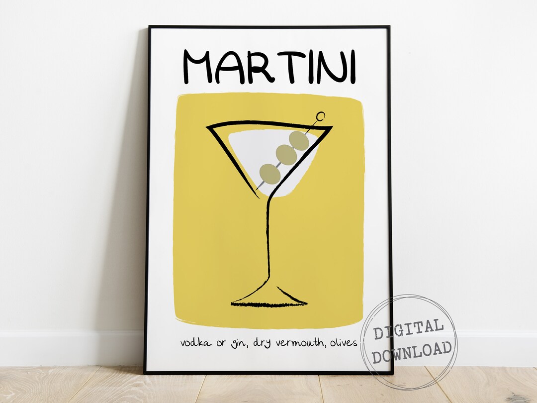 Martini, Printable Poster, Colorful Bar Cart Decor, Funky Alcohol Wall ...