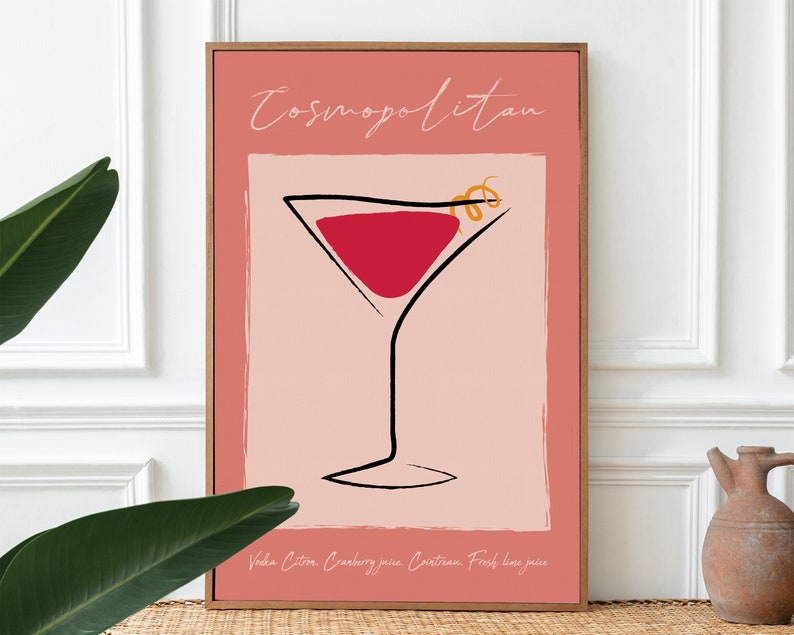 Cosmopolitan Cocktail Printable Poster Colorful Bar Cart - Etsy