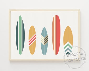 Boho Surf Art Print Surfboard Printable Poster Beach Decor - Etsy