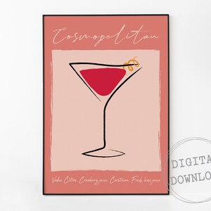 Cosmopolitan Cocktail Printable Poster, Colorful Bar Cart Decor, Funky ...
