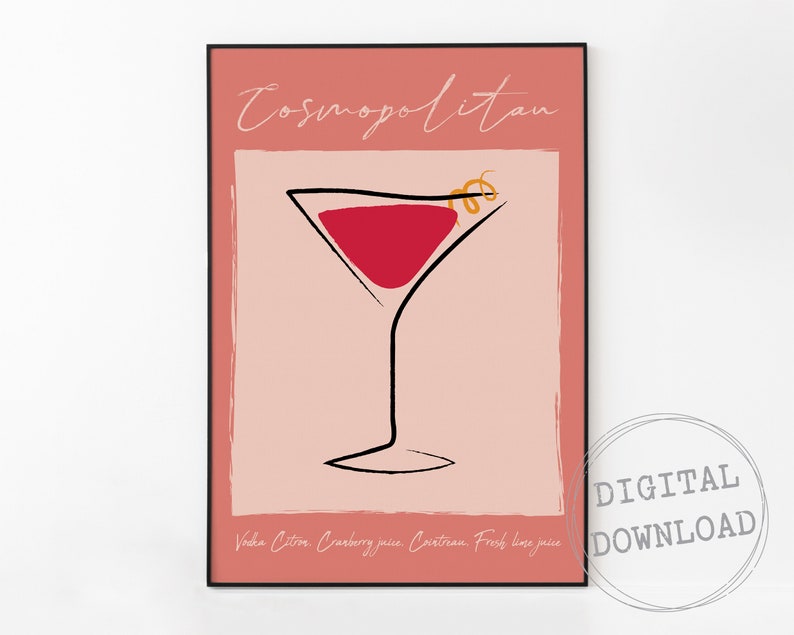Cosmopolitan Cocktail Printable Poster, Colorful Bar Cart Decor, Funky ...