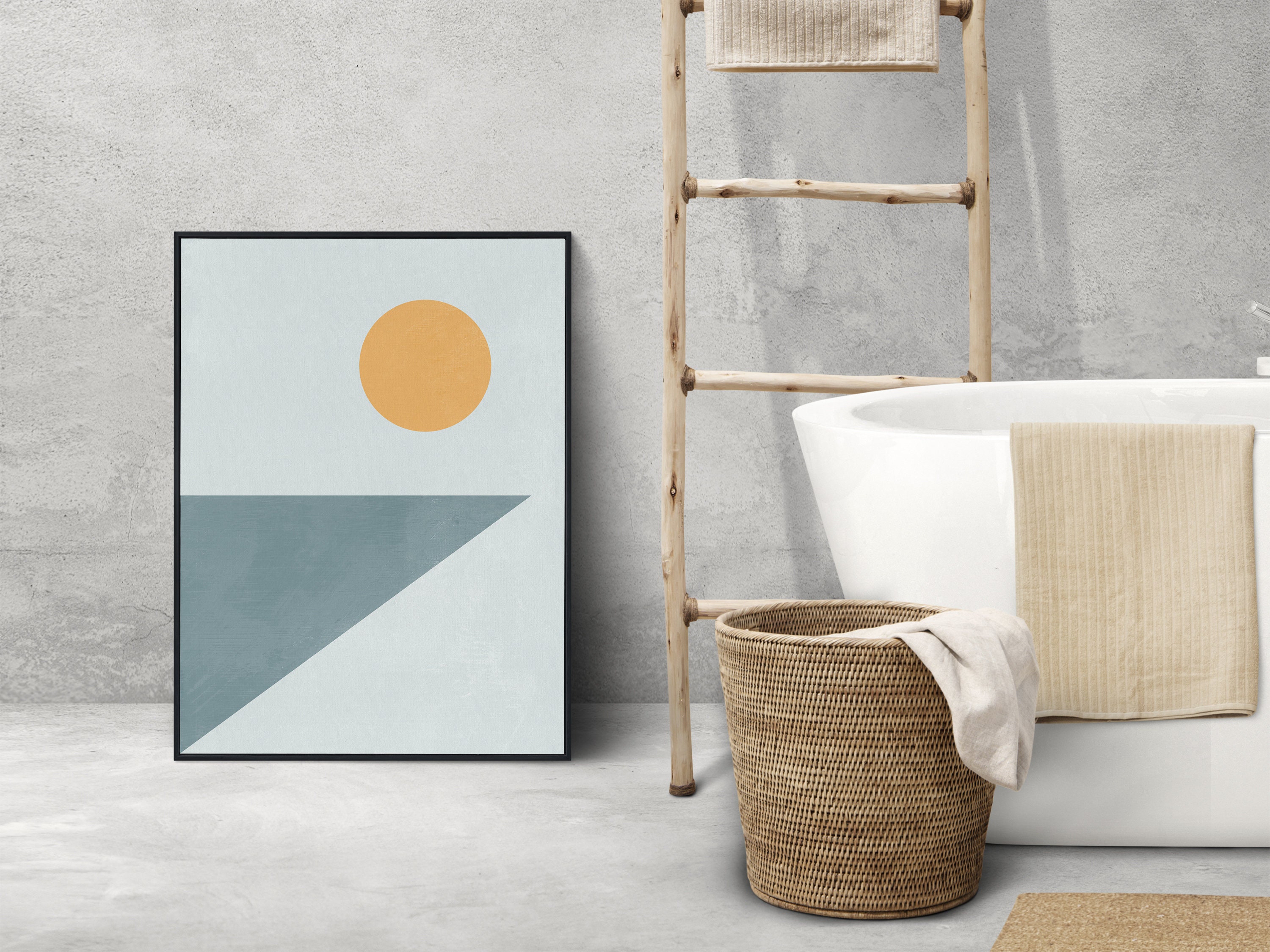 Abstract Beach Print: Geometric Sun & Sea Wall Art (digital Download) - Etsy
