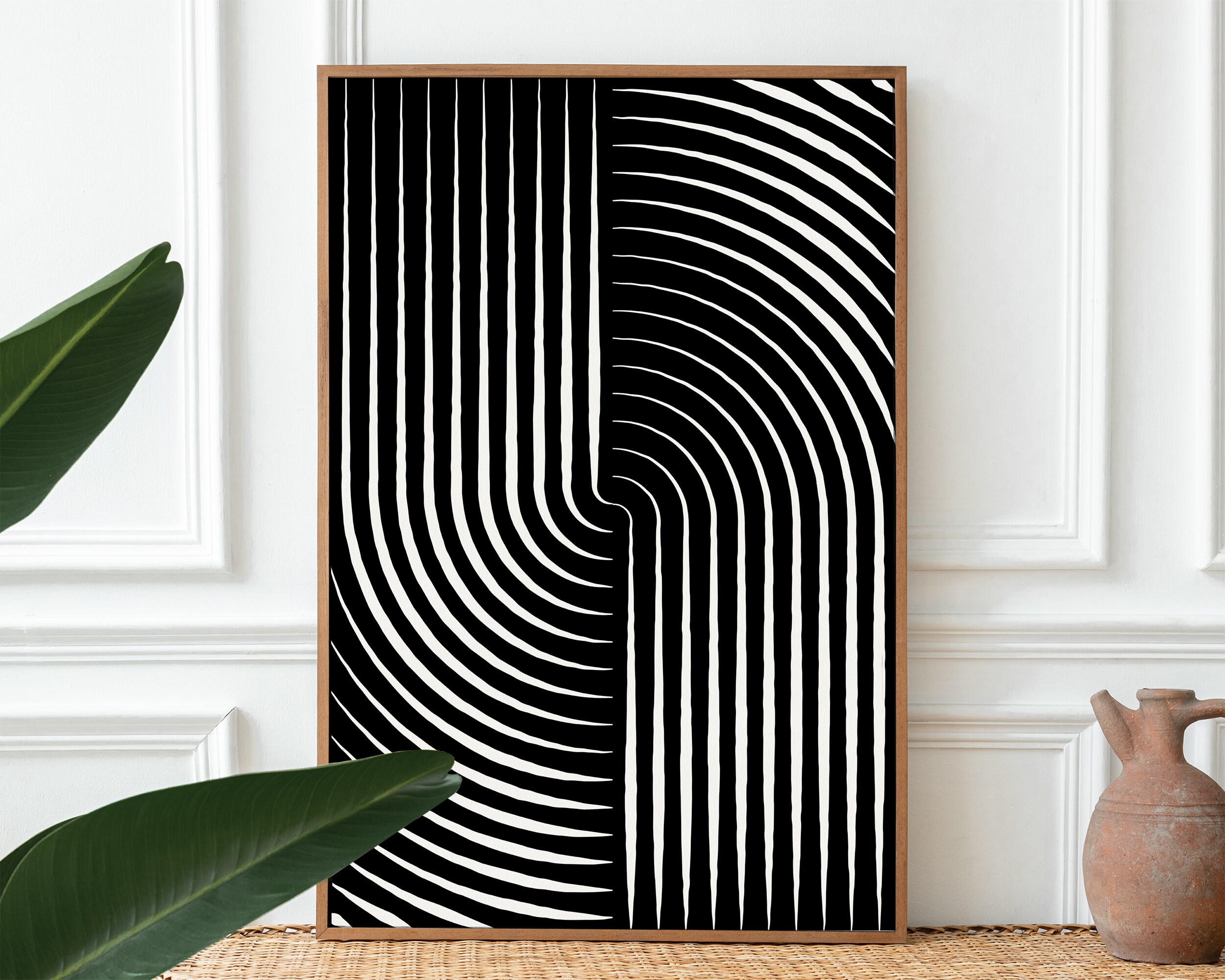 Black and White Abstract Arch Line Art, Printable Wall Art, Dark ...