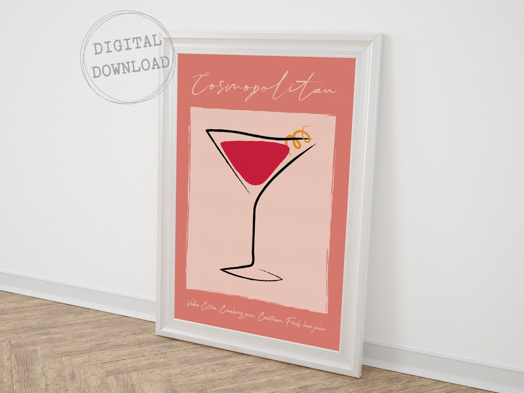 Cosmopolitan Cocktail Printable Poster, Colorful Bar Cart Decor, Funky ...