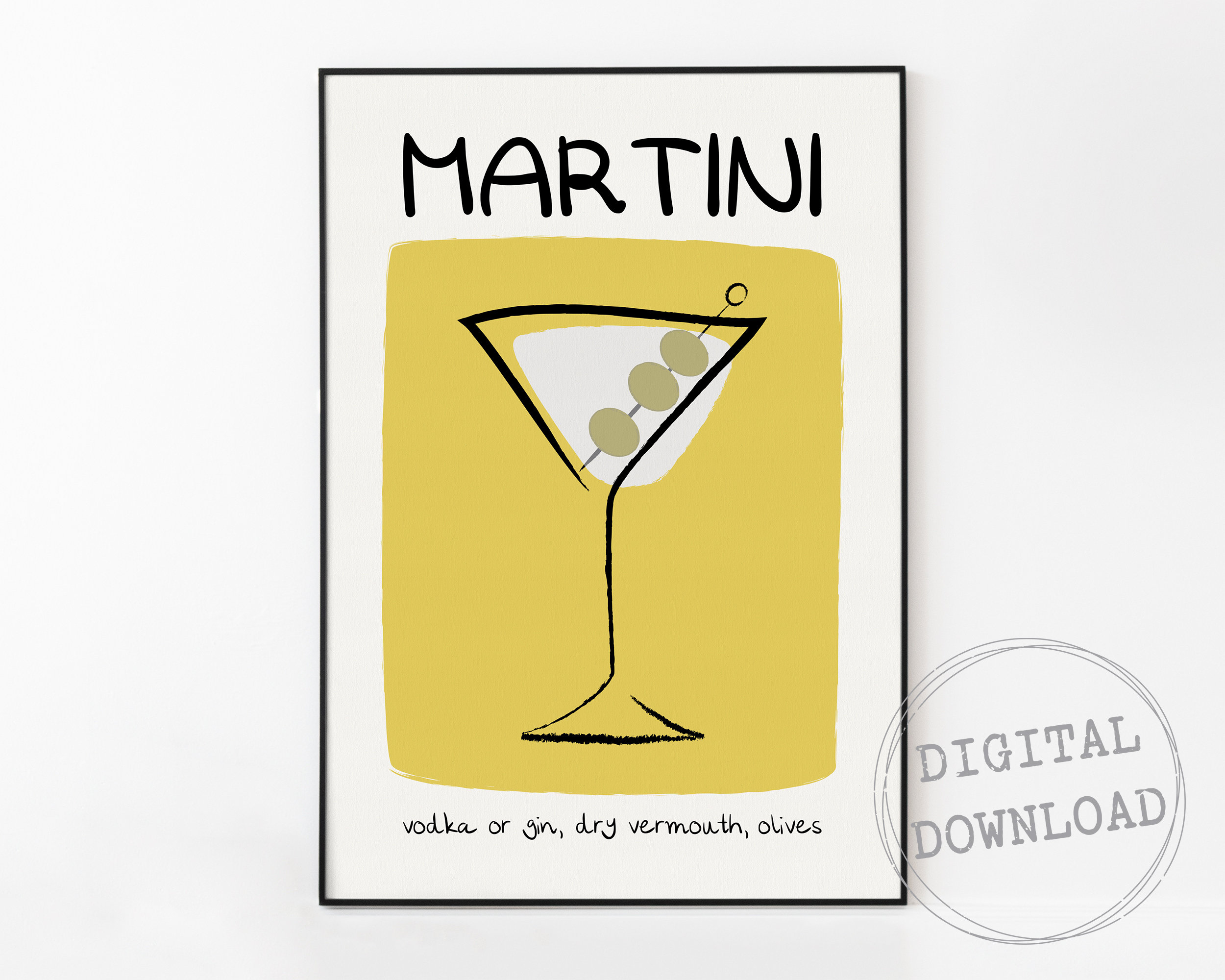 Martini, Printable Poster, Colorful Bar Cart Decor, Funky Alcohol Wall ...