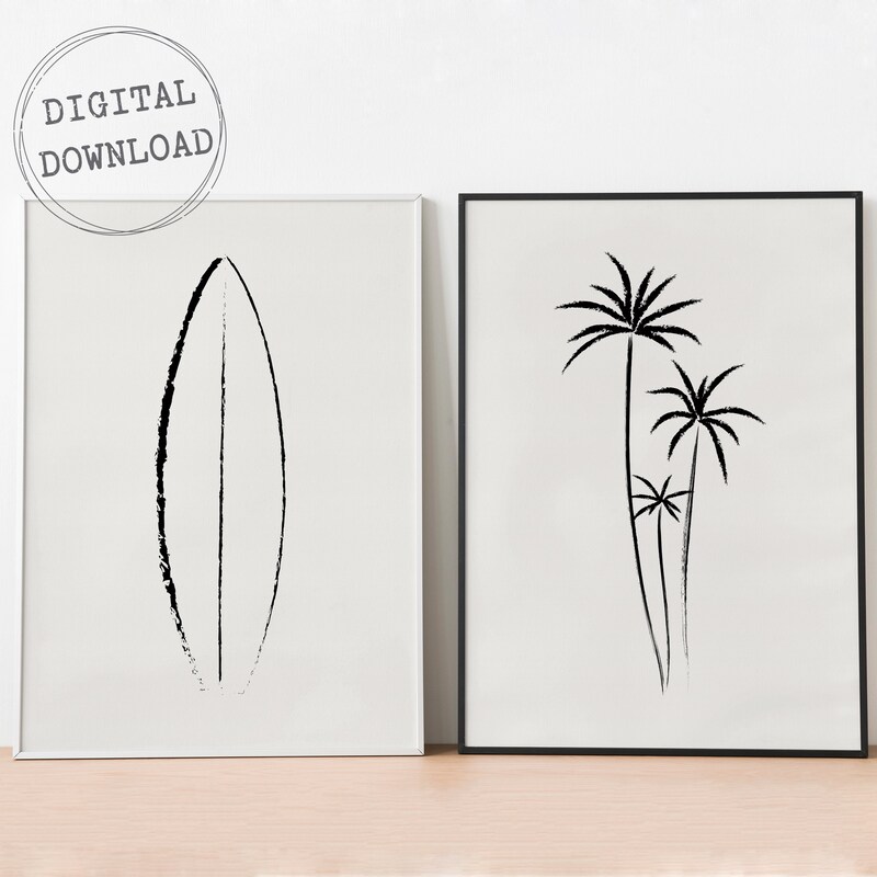 Surfboard and Palm Tree Wall Art - Etsy UK