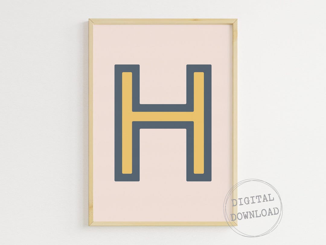 Funky Letter H, Printable Wall Art, Custom Initial Print, Pink, Yellow ...