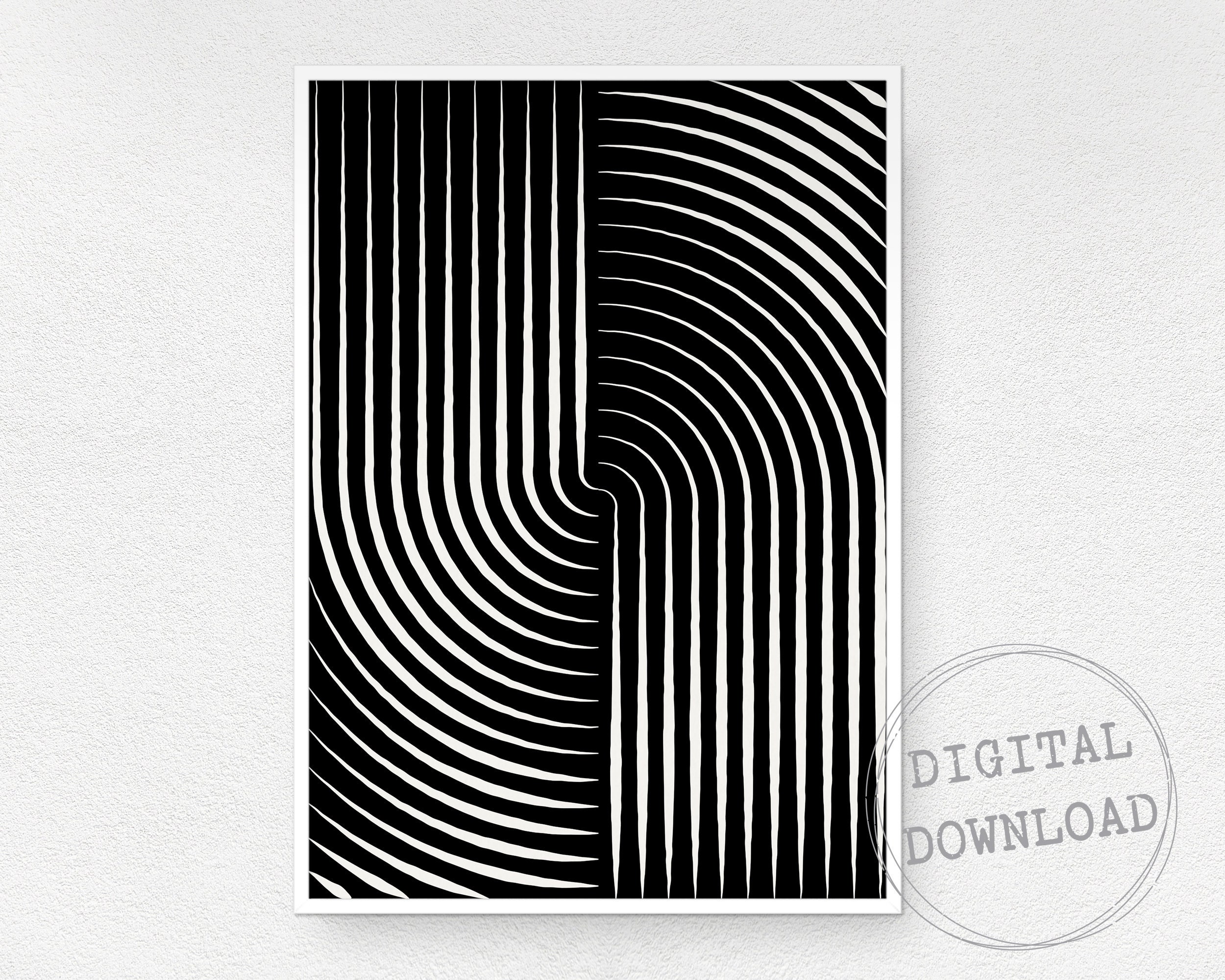 Black and White Abstract Arch Line Art, Printable Wall Art, Dark ...