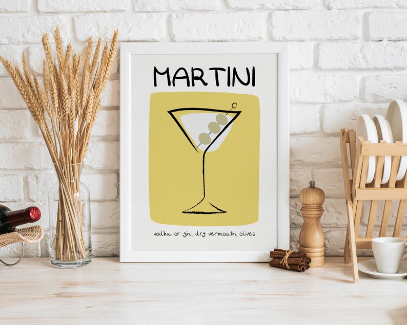 Martini Printable Poster Colorful Bar Cart Decor Funky - Etsy
