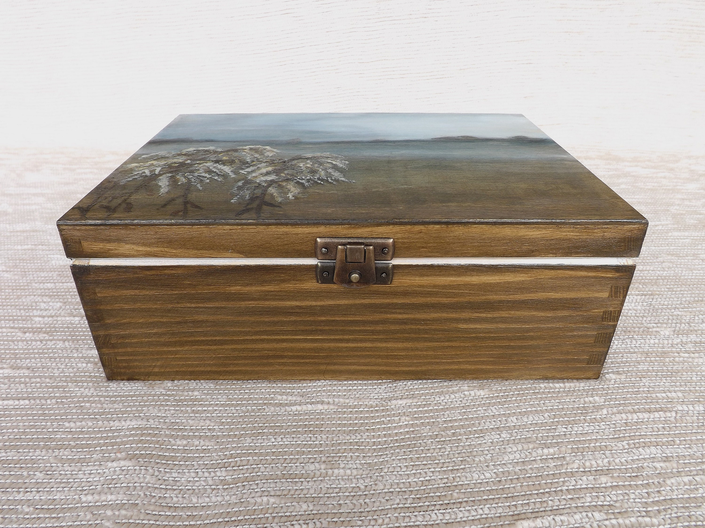 Wood Tea Box: Canadian Goldenrod, Hand-painted Custom Chest, Autumn ...