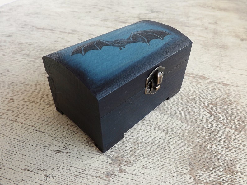 Wooden Tiny Trunk With Moth Hand Painted Custom Small Wood - Etsy