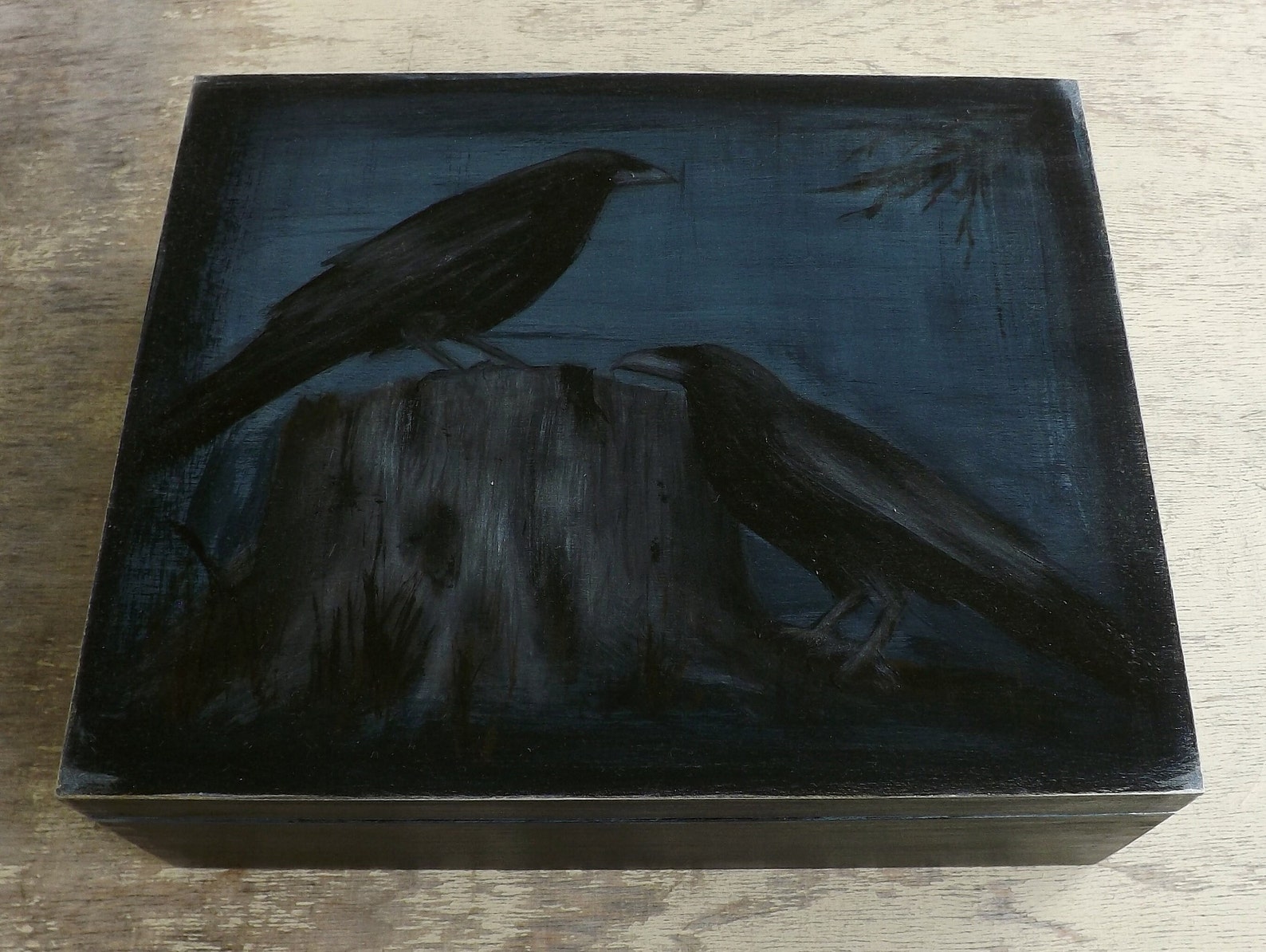 Big Wooden Tea Chest Ravens in Blue Hand Painted Custom - Etsy