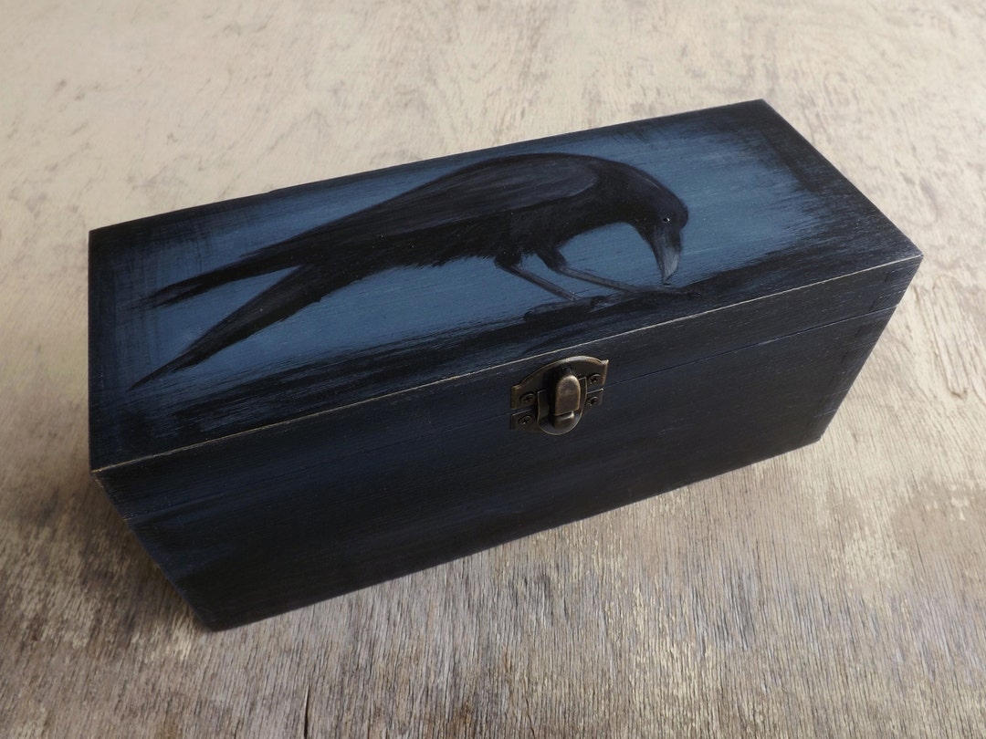 Wood Tea Box: Raven, Hand-paint Customizable Chest in Gothic Mood, Tea ...