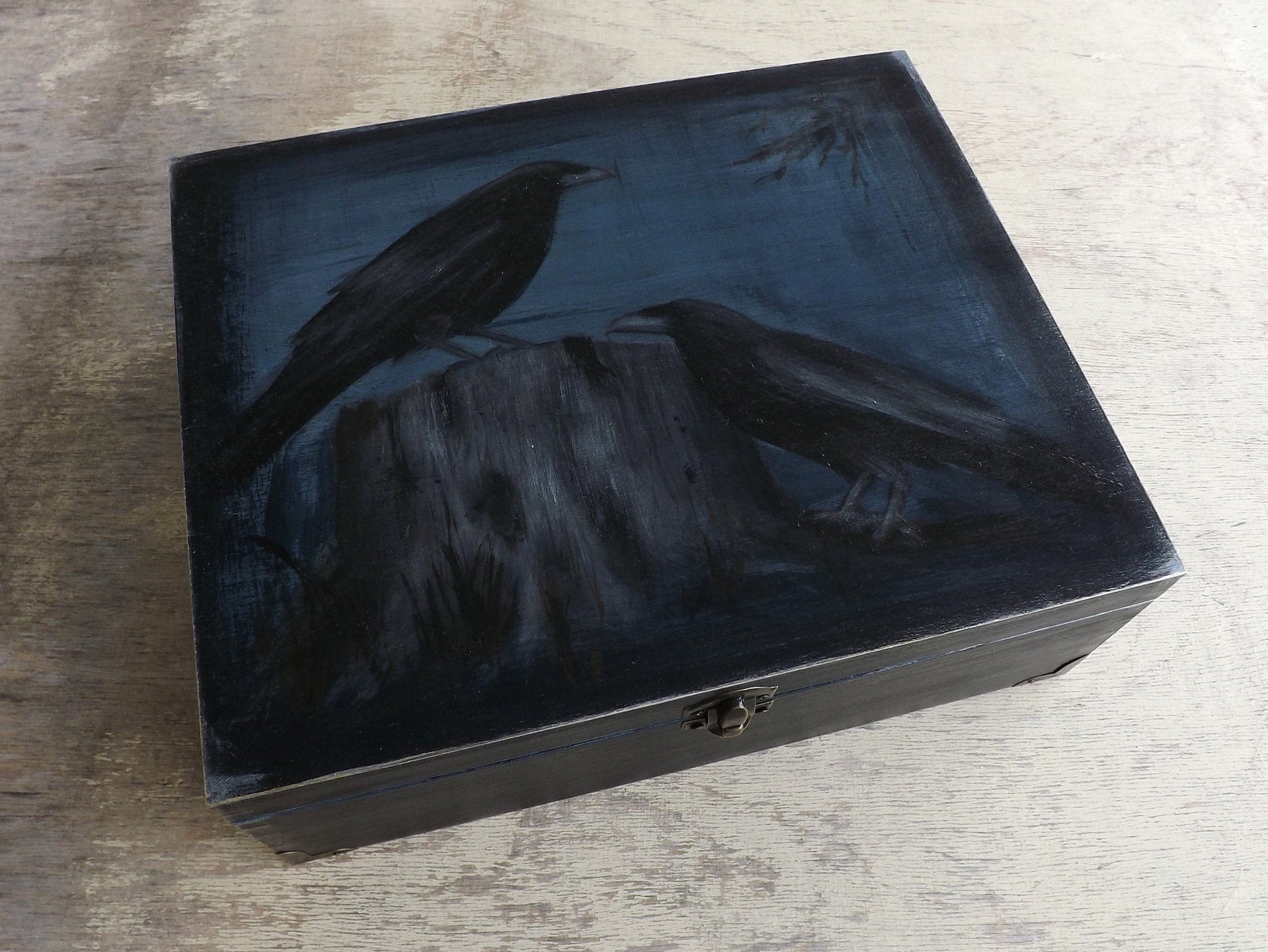 Big Wooden Tea Chest Ravens in Blue Hand Painted Custom - Etsy