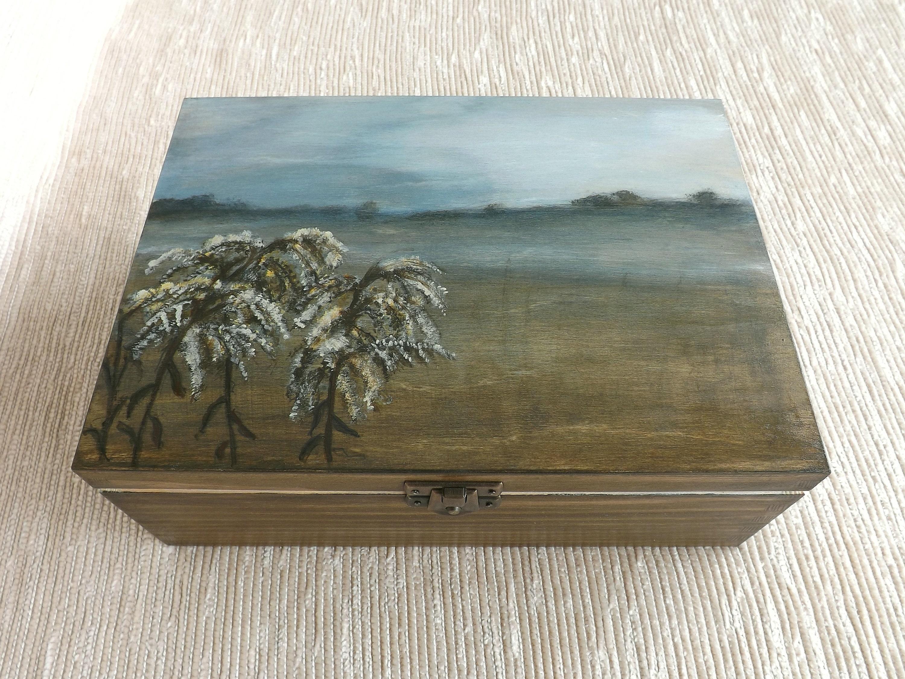 Wood Tea Box: Canadian Goldenrod, Hand-painted Custom Chest, Autumn ...