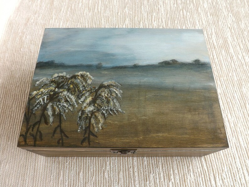 Wood Tea Box: Canadian Goldenrod, Hand-painted Custom Chest, Autumn ...