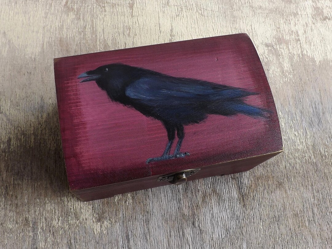 Wooden Trunk With Raven, Handpainted Personalized Gift for Ravens Lover ...